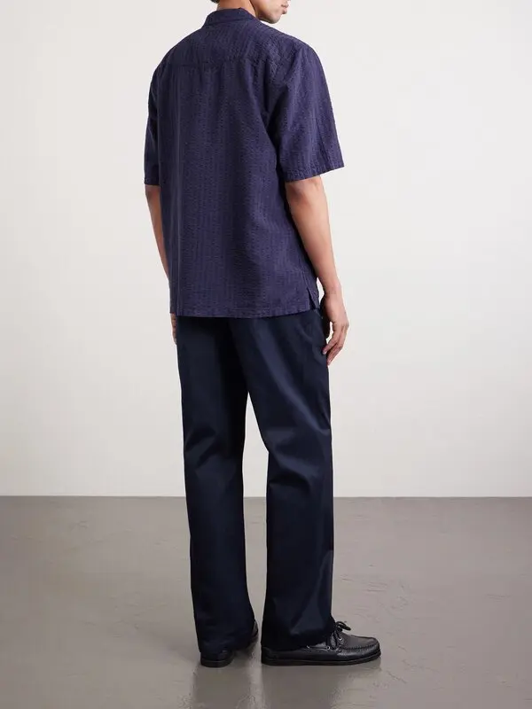 Officine Générale Eren Camp-collar Cotton And Lyocell-blend Seersucker Shirt