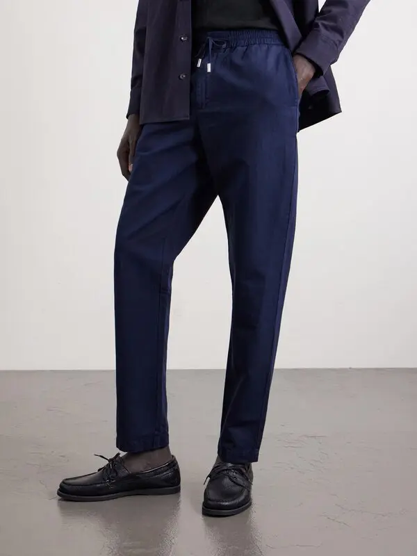 Mr P. Straight-leg Cotton And Linen-blend Twill Drawstring Trousers - Blue