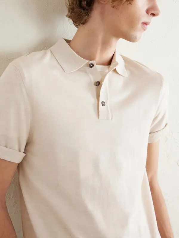 Mr P. Merino Wool Polo Shirt - Neutrals