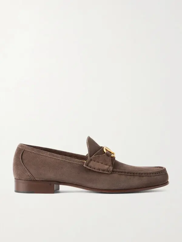 Valentino Garavani Logo-embellished Suede Loafers - Gray