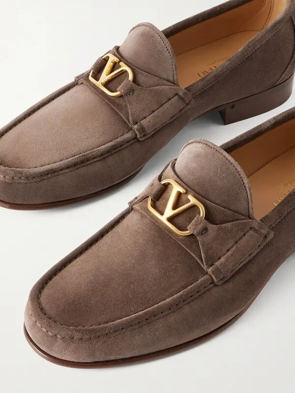 Valentino Garavani Logo-embellished Suede Loafers - Gray