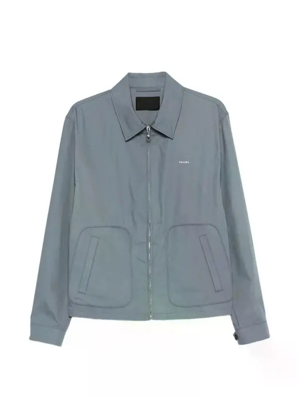 Prada Technical Cotton Zip-up Jacket With Printed Logo - Grey