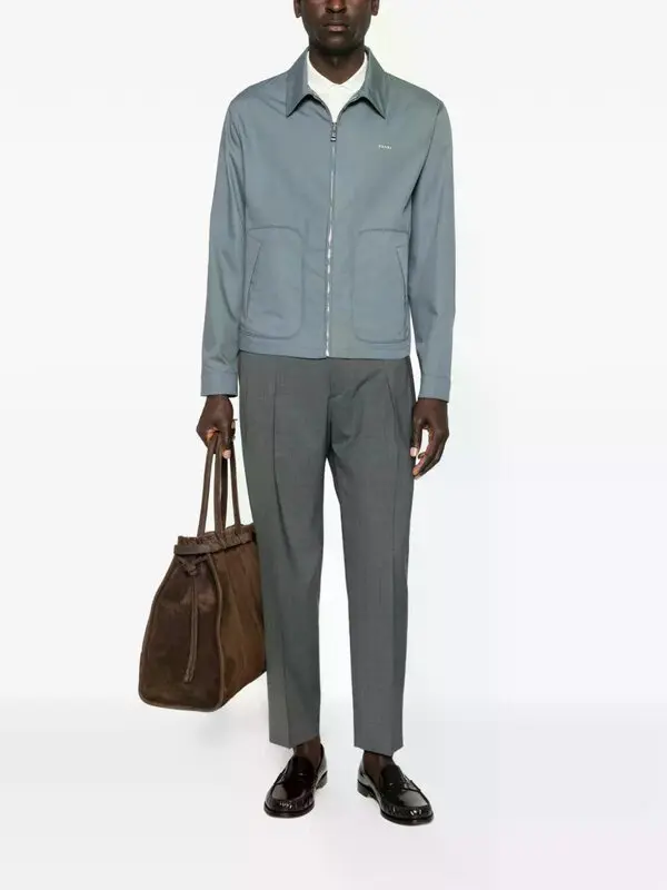 Prada Technical Cotton Zip-up Jacket With Printed Logo - Grey