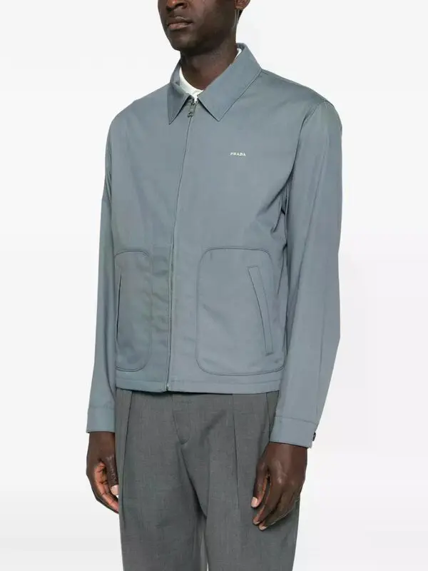 Prada Technical Cotton Zip-up Jacket With Printed Logo - Grey