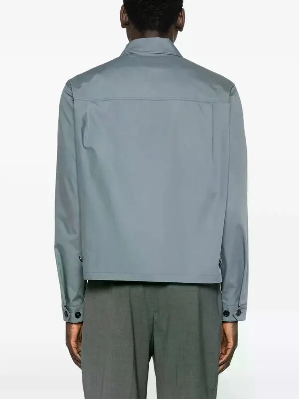 Prada Technical Cotton Zip-up Jacket With Printed Logo - Grey