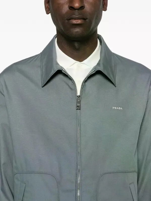 Prada Technical Cotton Zip-up Jacket With Printed Logo - Grey