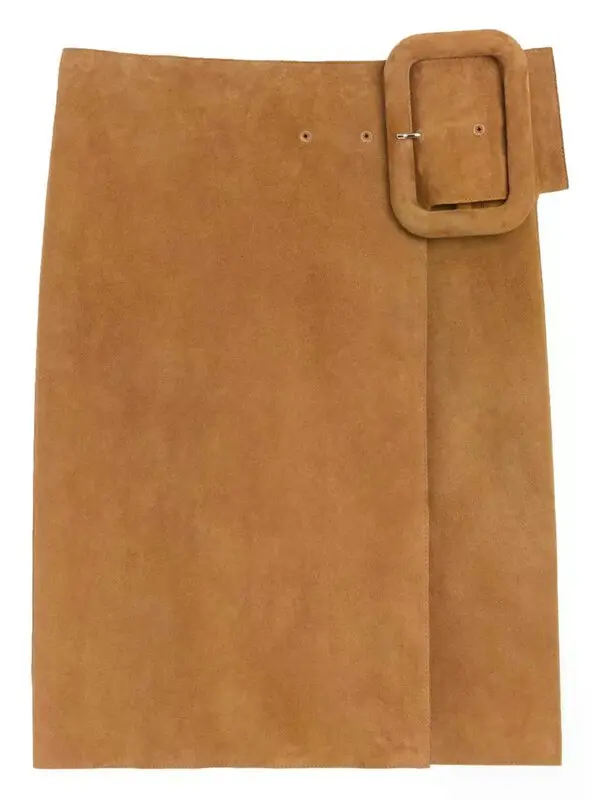 AMI Paris Goat Suede Belted Midi Skirt