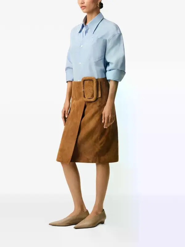 AMI Paris Goat Suede Belted Midi Skirt