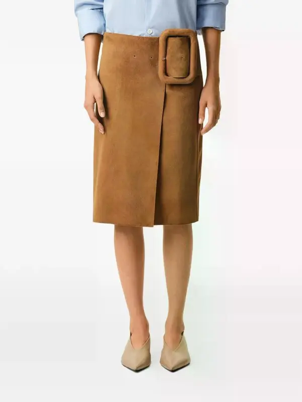 AMI Paris Goat Suede Belted Midi Skirt