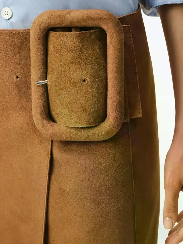 AMI Paris Goat Suede Belted Midi Skirt