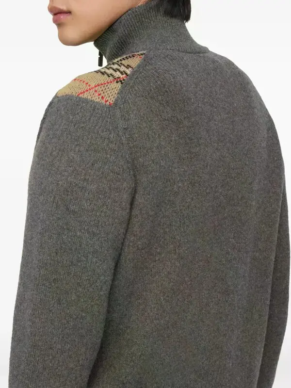 Burberry Funnel-neck Check-trim Cardigan