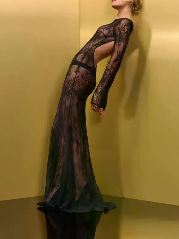 MAISON CLOSE Lace Maxi Dress With Open Back