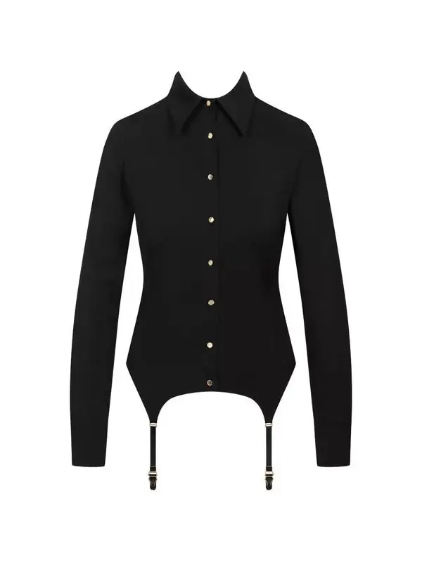 MAISON CLOSE Lace Back Suspender Shirt - Black
