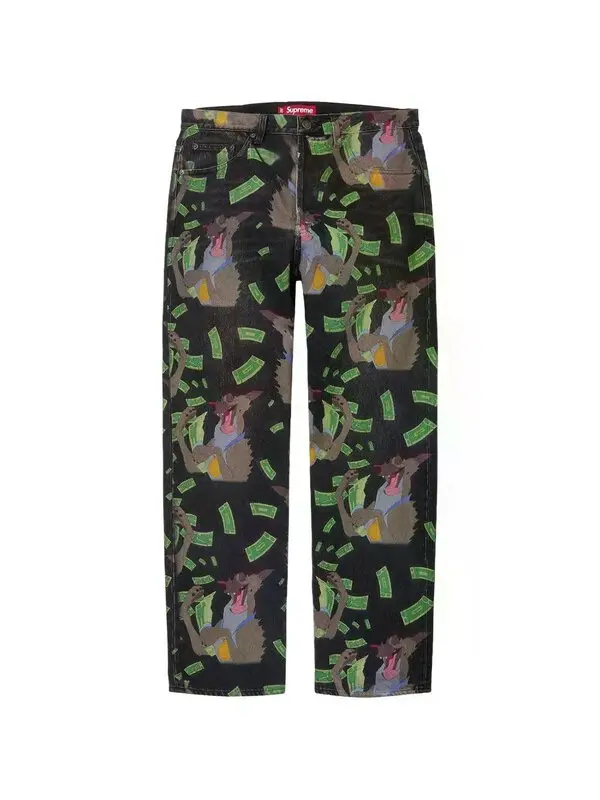Supreme Printed Loose Fit Jeans - Black
