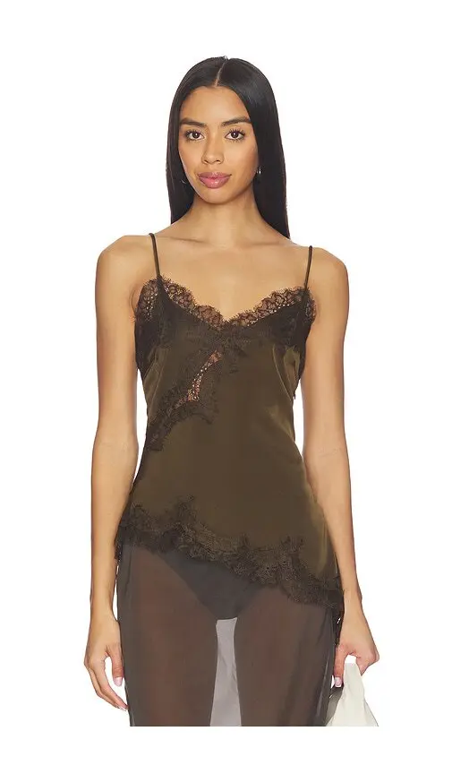 Superdown Jett Asymmetrical Lace Trim Top - Brown