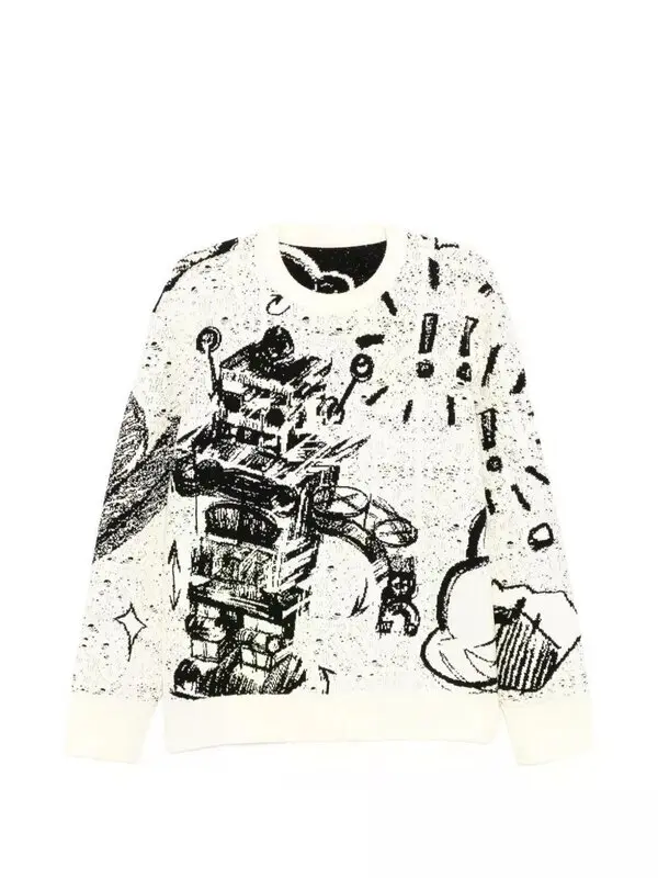 CROQUIS Robot-print Crewneck Sweater - Neutrals