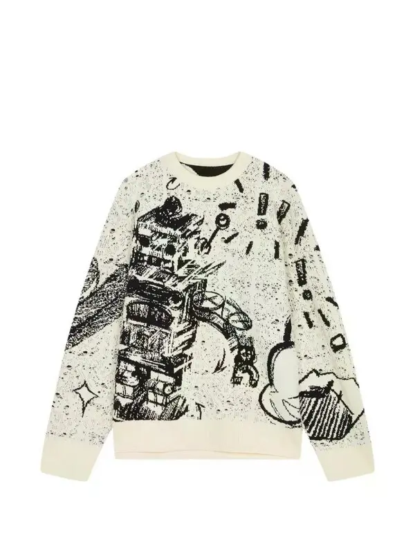 CROQUIS Robot-print Crewneck Sweater - Neutrals