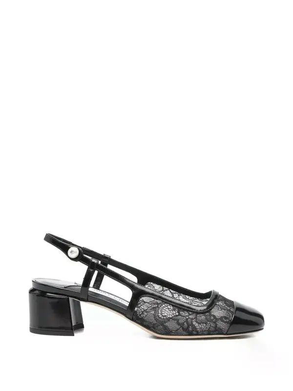 JIMMY CHOO Elisa Lace-detail Block-heel Pumps - Black