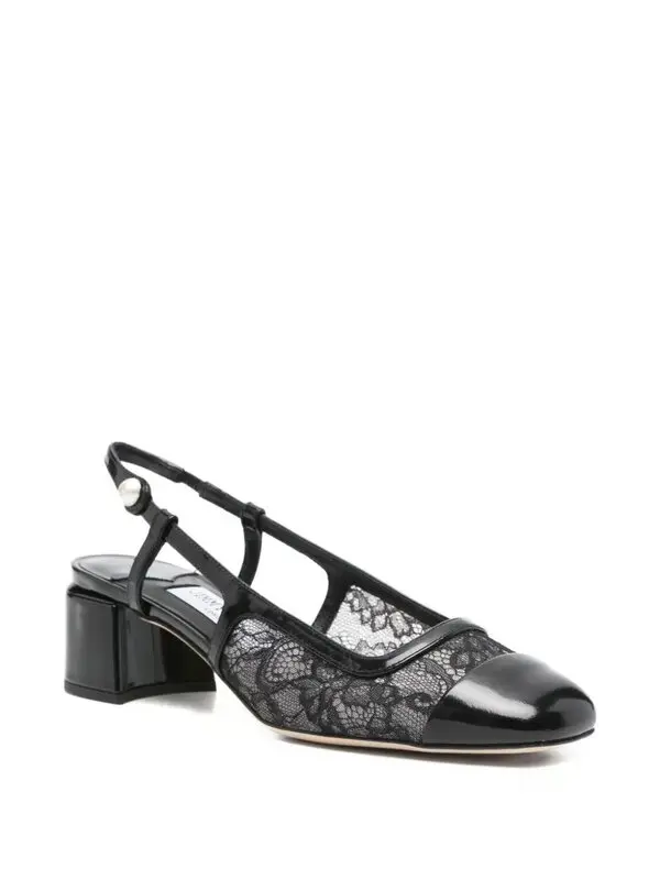 JIMMY CHOO Elisa Lace-detail Block-heel Pumps - Black
