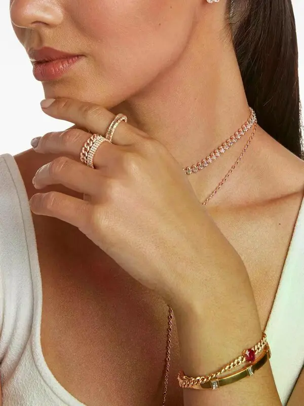 Shay Pavé Diamond Link Ring - Pink
