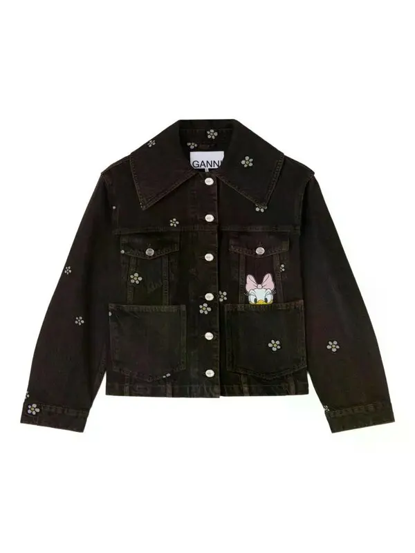 GANNI Floral-appliqué Jacket - Black