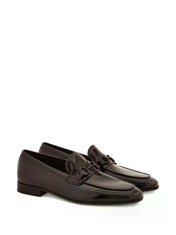 FERRAGAMO Gancini-detail Patent-leather Loafers - Brown