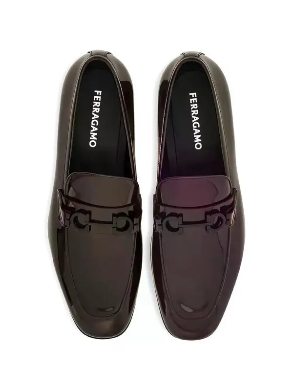 FERRAGAMO Gancini-detail Patent-leather Loafers - Brown