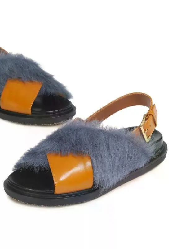 Marni Leather And Long-hair Fussbett Sandals - Brown