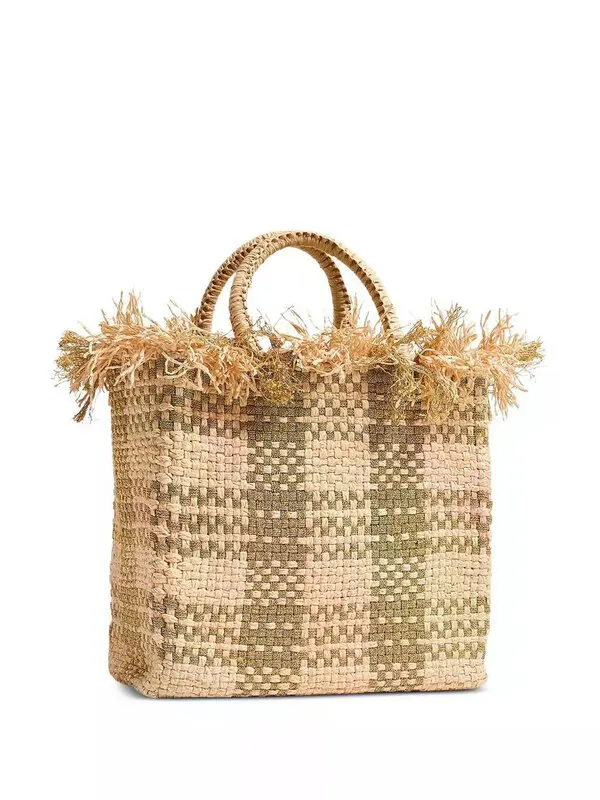 Pamela Munson Woven Raffia Check Mate Bag