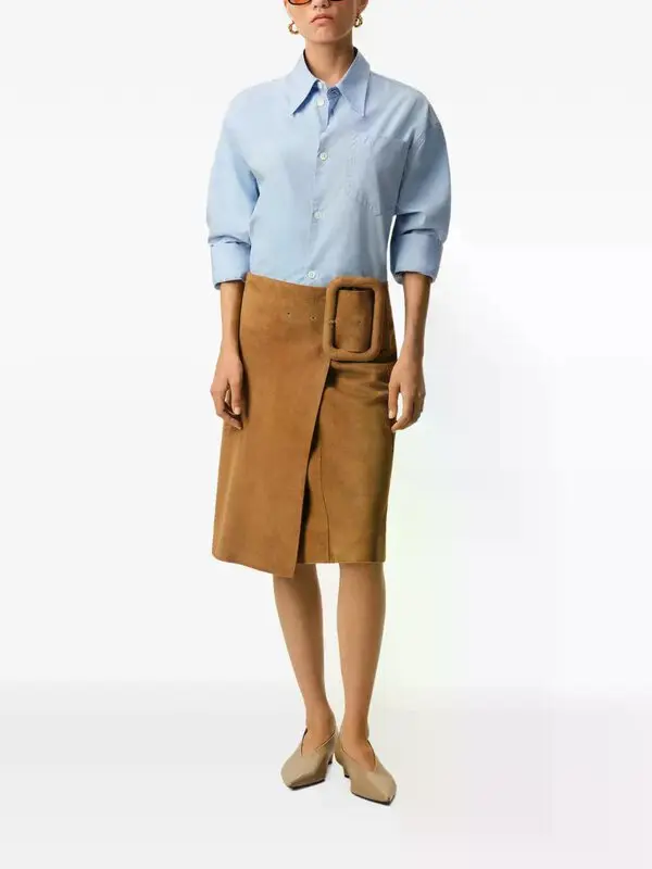 Ami Goat Suede Midi Skirt With Big Buckle - Brown