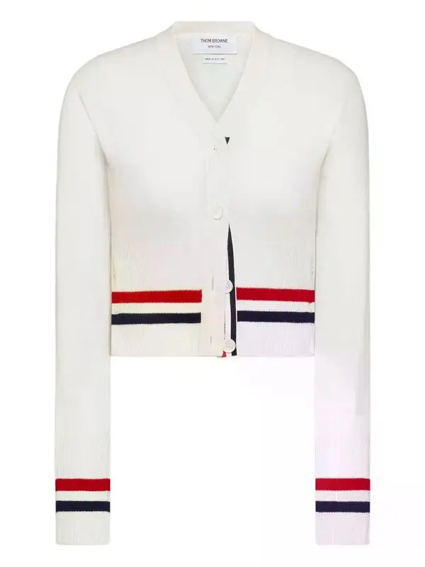 Thom Browne Cashmere Cardigan With Rwb-stripe - White