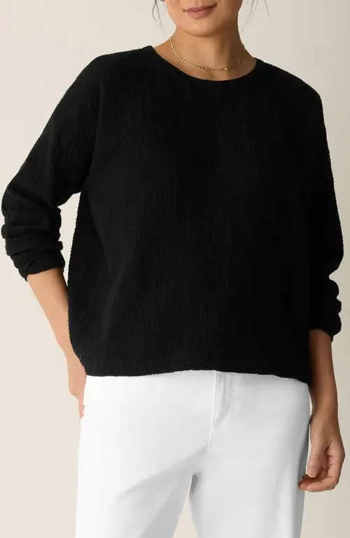 Eileen Fisher Boxy Long Sleeve Organic Cotton Top - Black