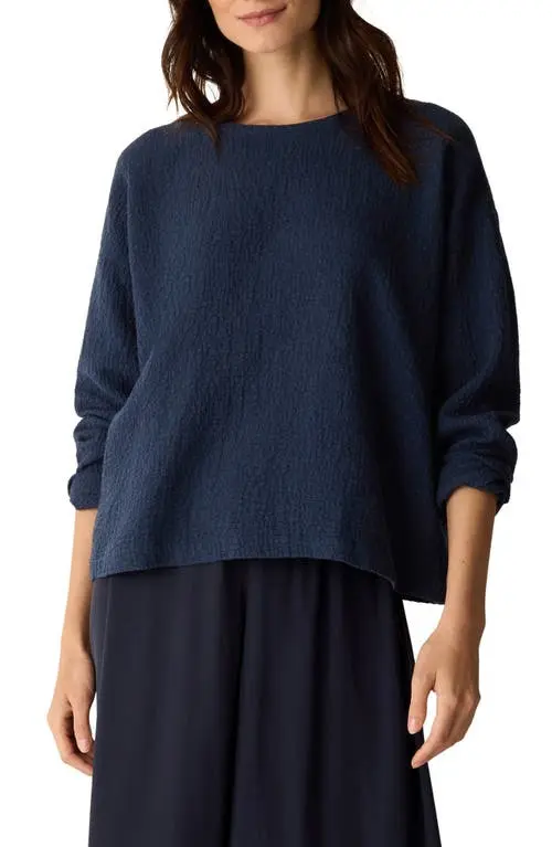 Eileen Fisher Boxy Long Sleeve Organic Cotton Top - Ink