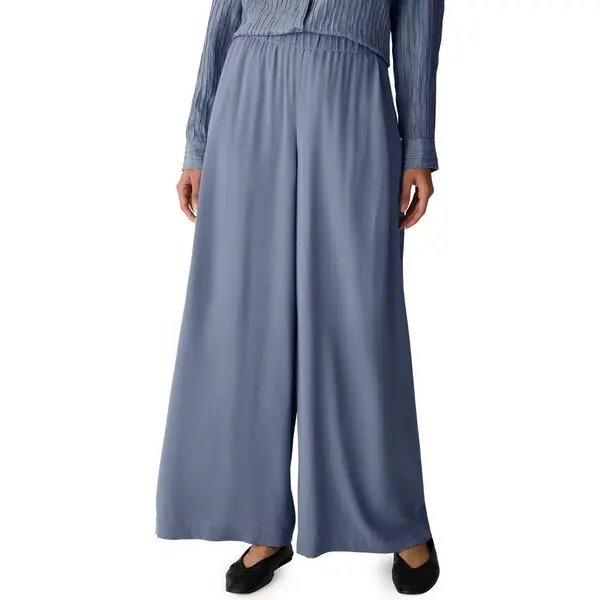 Eileen Fisher Pull-on Satin Wide-leg Pants - Flint