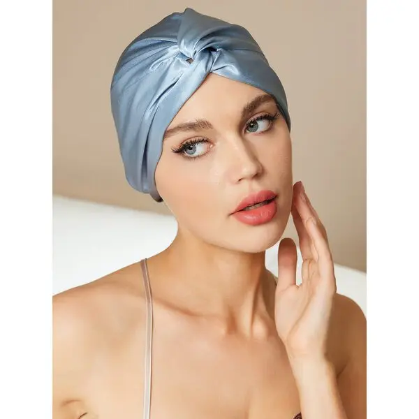 SILKSILKY Knot-front Hair Bonnet - Steelblue
