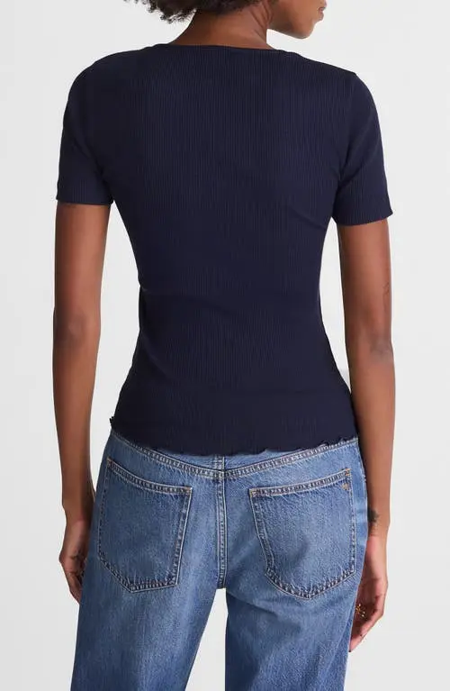 Madewell Lace Trim V-neck Rib Top - Midnight Navy