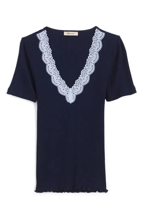 Madewell Lace Trim V-neck Rib Top - Midnight Navy