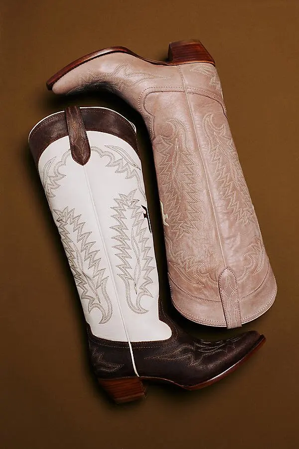 Frye Sacha Feather Western Boots - Toffee White - Waxed Suede