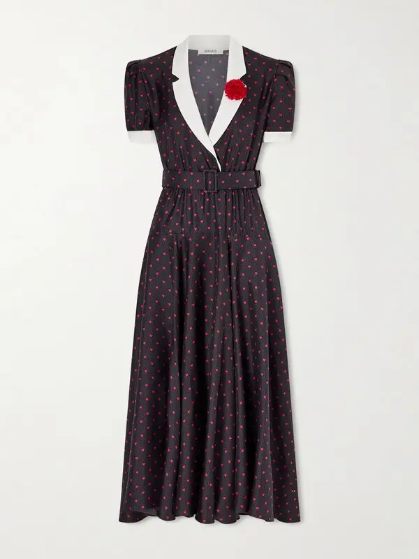 RODARTE Belted Printed Silk-twill Gown - Black