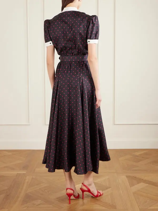 RODARTE Belted Printed Silk-twill Gown - Black