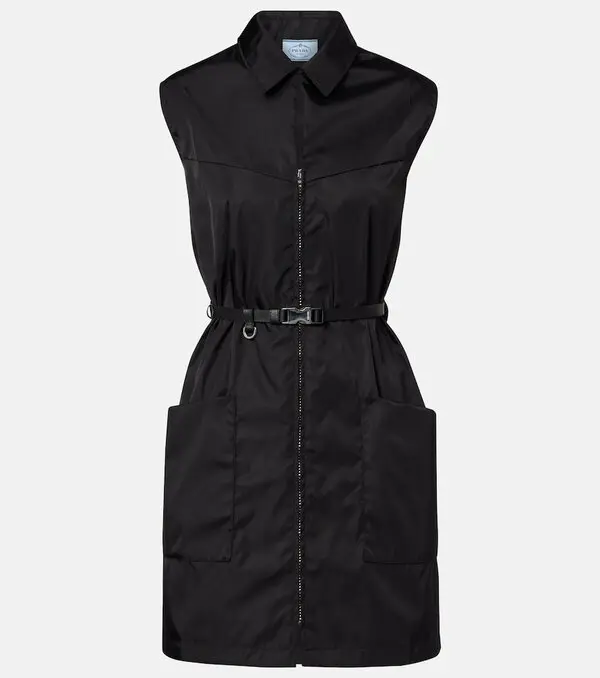Prada Re-nylon Belted Mini Dress - Black