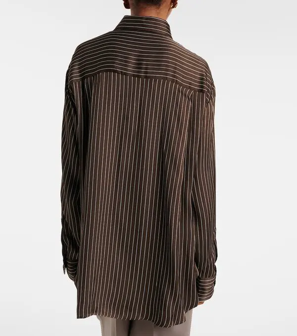 THE FRANKIE SHOP Peri Pinstripe Satin Shirt - Brown