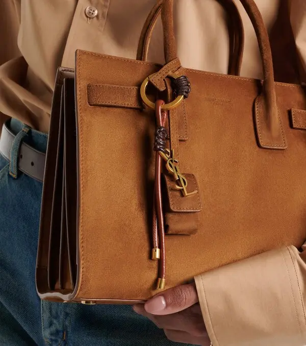 Saint Laurent Cassandre Leather Keyring - Brown