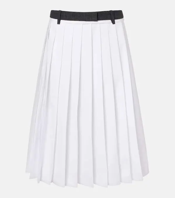 Prada Pleated Cotton Midi Skirt