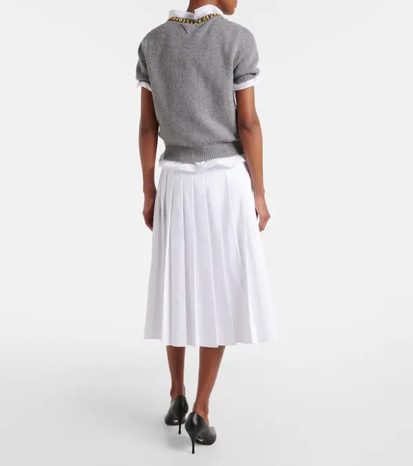 Prada Pleated Cotton Midi Skirt