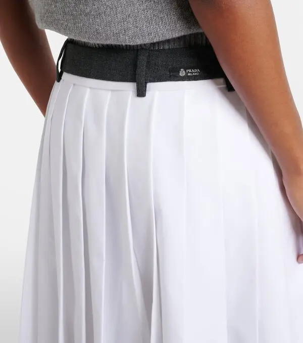 Prada Pleated Cotton Midi Skirt