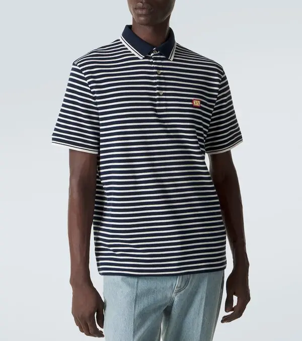 Valentino Garavani Vlogo Striped Cotton Polo Shirt - White