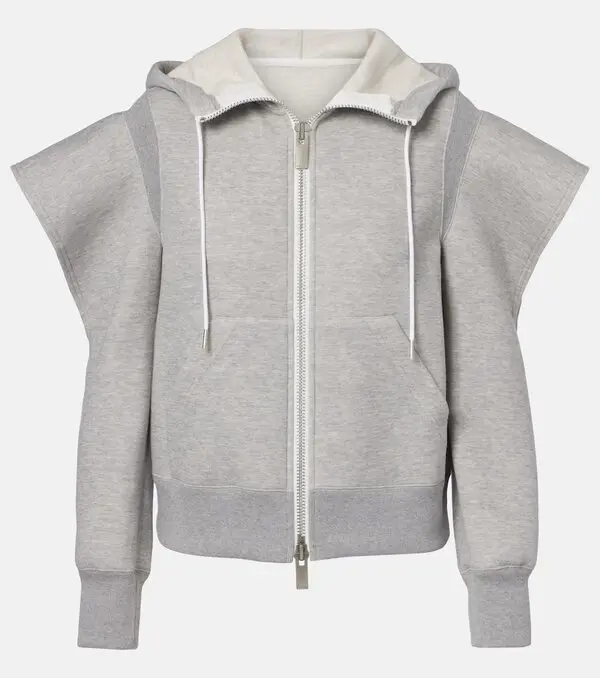 Sacai Cutout Cotton-blend Fleece Hoodie - Grey