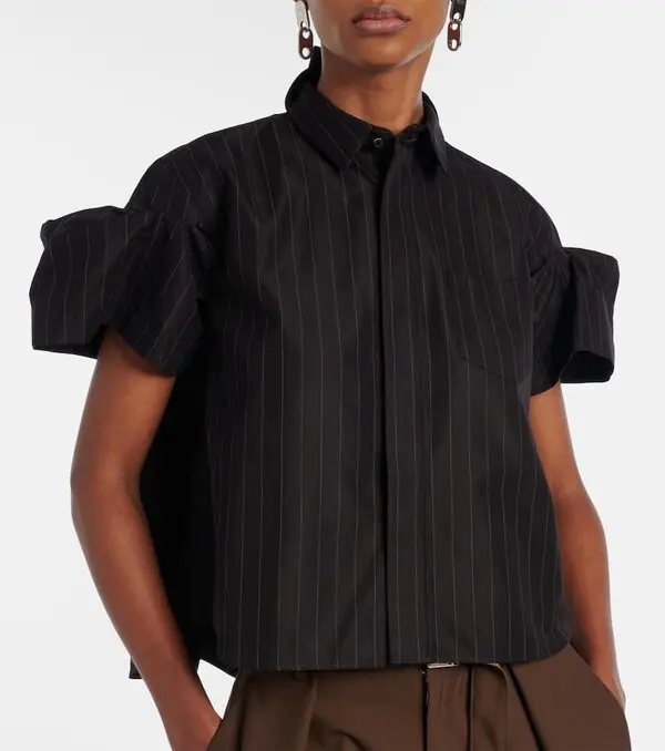 Sacai Pinstripe Cotton-blend Top - Brown