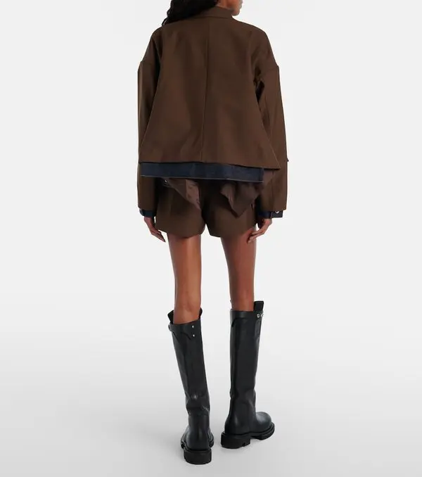 Sacai Belted Satin-trimmed Shorts - Brown